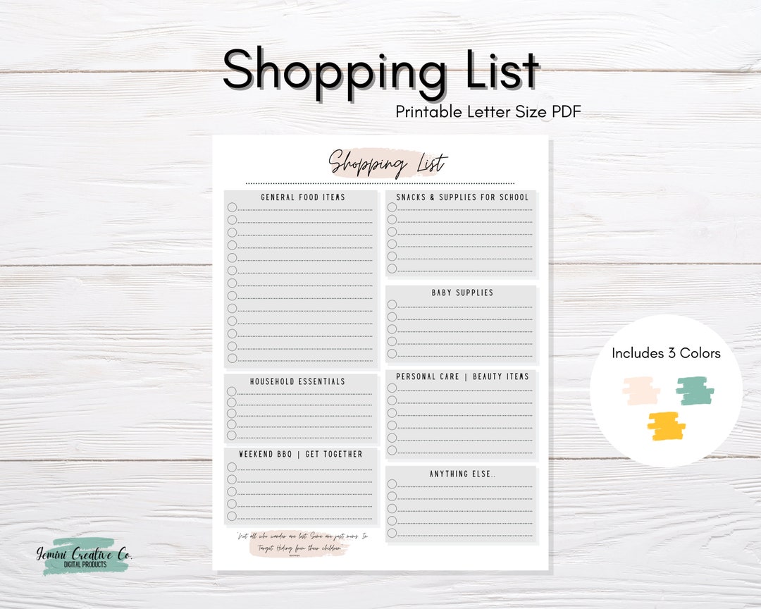 Printable Shopping List, Grocery List, Target Shopping List, Meal ...