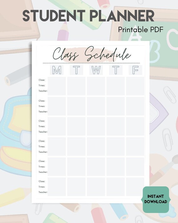 Student Planner School Planner Class Schedule School | Etsy