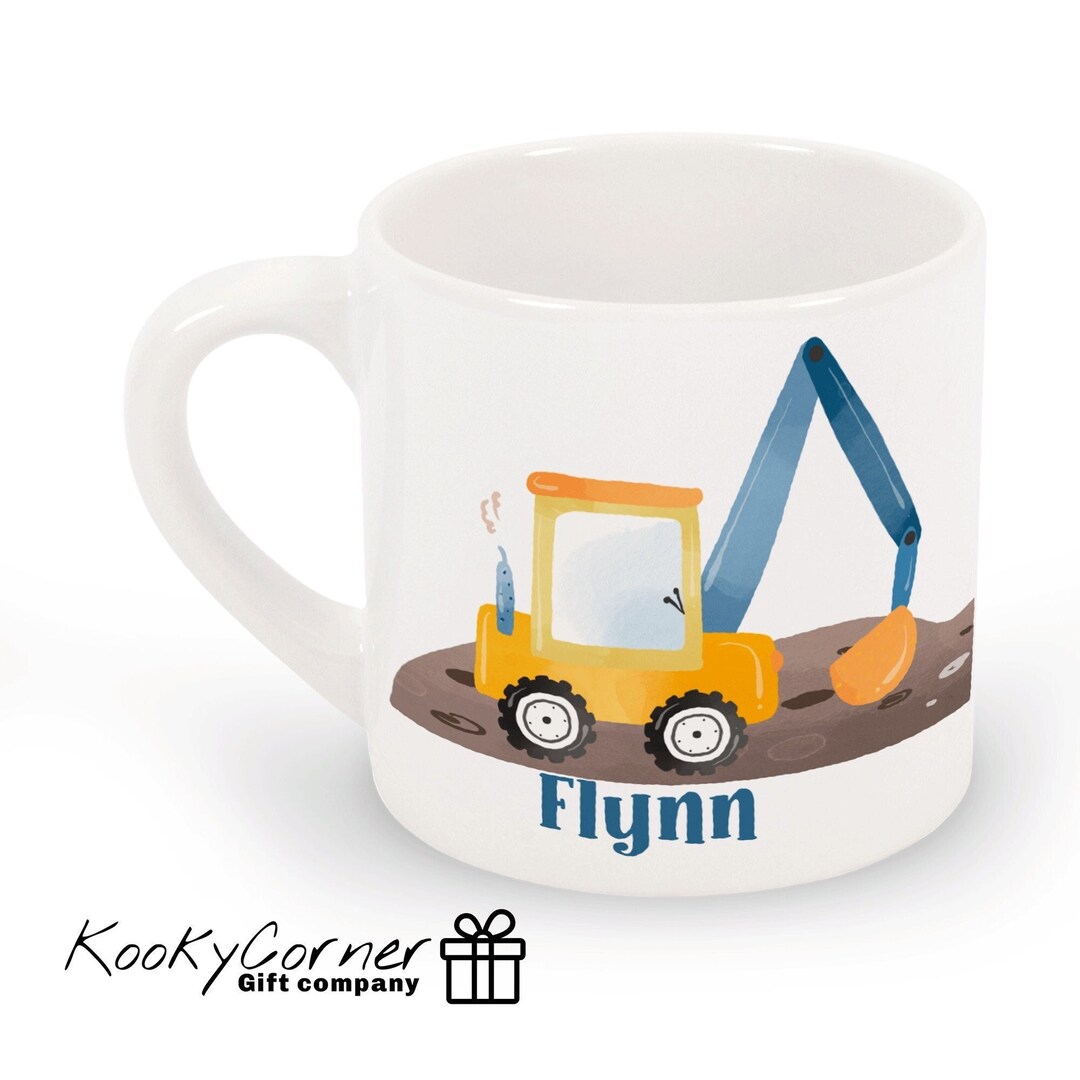Personalised Construction Vehicle Mug, Ceramic Children's Mug, Coaster ...