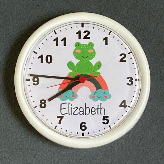 Clocks Home & Living Personalised Frog On Rainbow Wall Clock Child ...