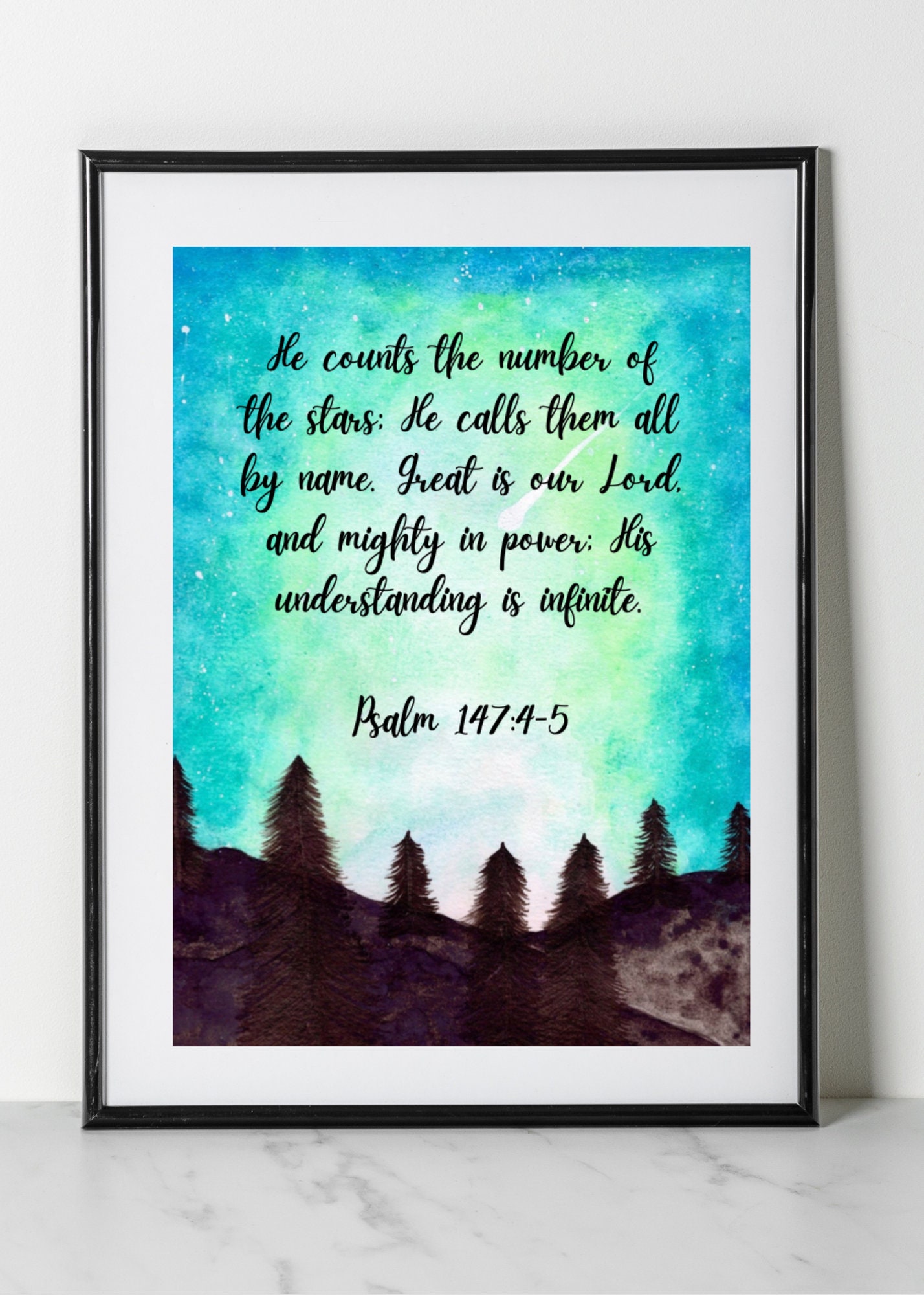 Psalm Digital Download Bible Verse Printable Watercolor Aurora Borealis ...