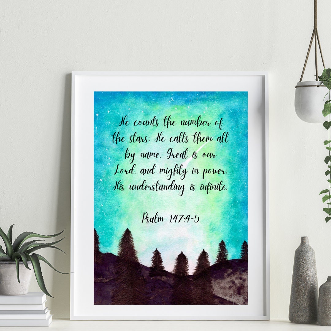 Psalm Digital Download Bible Verse Printable Watercolor Aurora Borealis ...