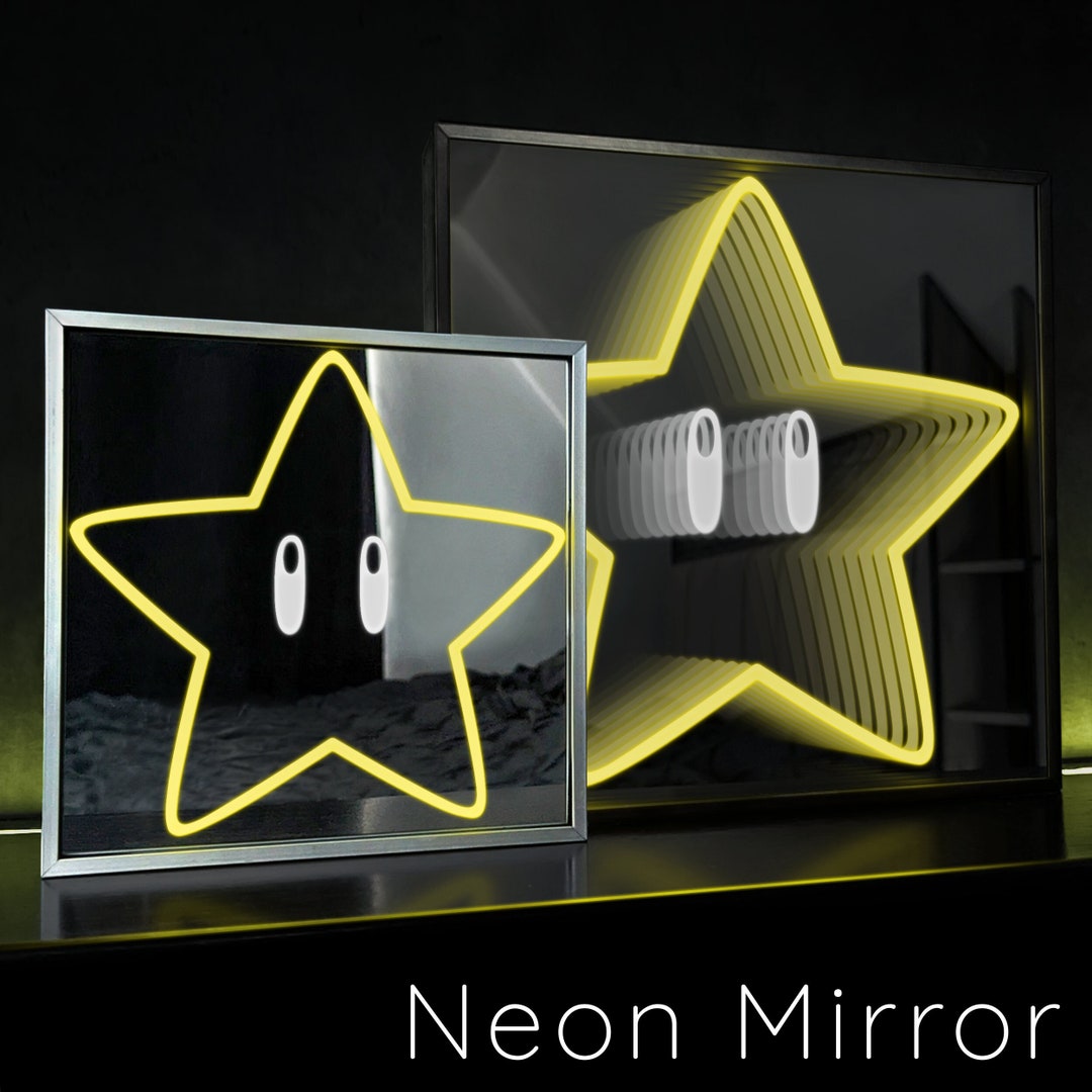 Super Mario Power up Star Neon Mirror, Personalized Shatter-resistant ...