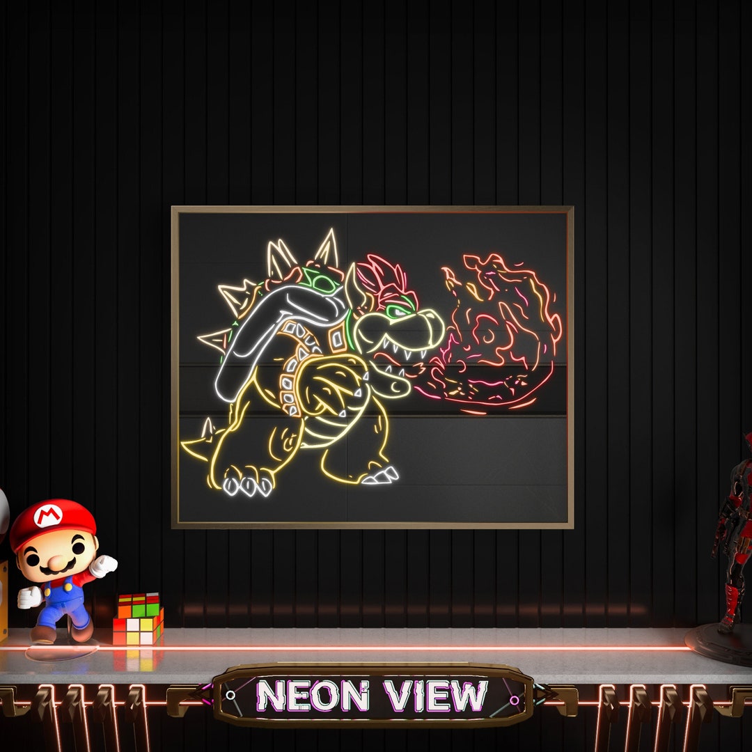 Mario Bowser Glass Neon Mirror Premium Brushed Aluminium - Etsy