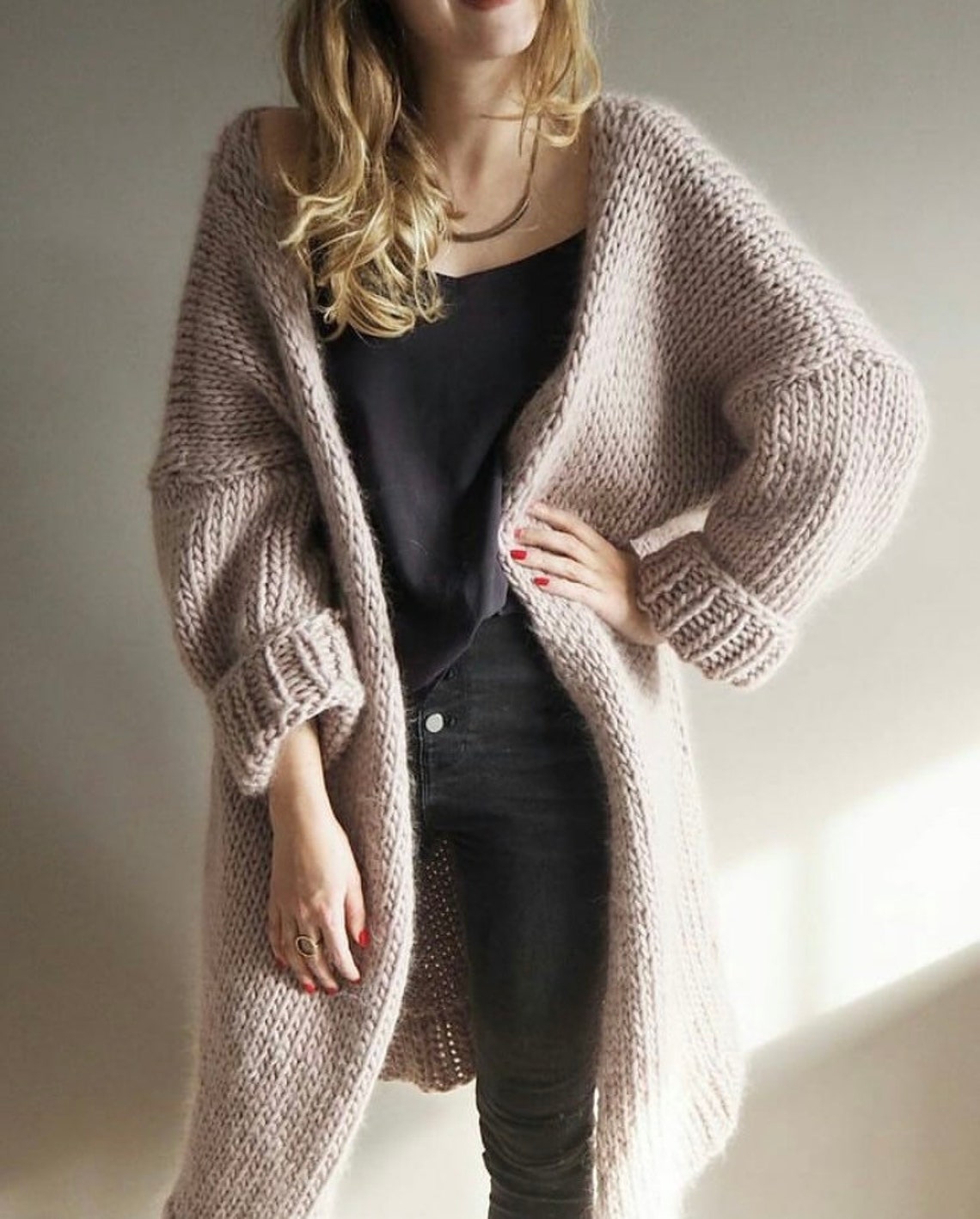 Long Cardigan Hand Knit Cardigan Mother's Day Gift Chunky Cardigan Wool ...