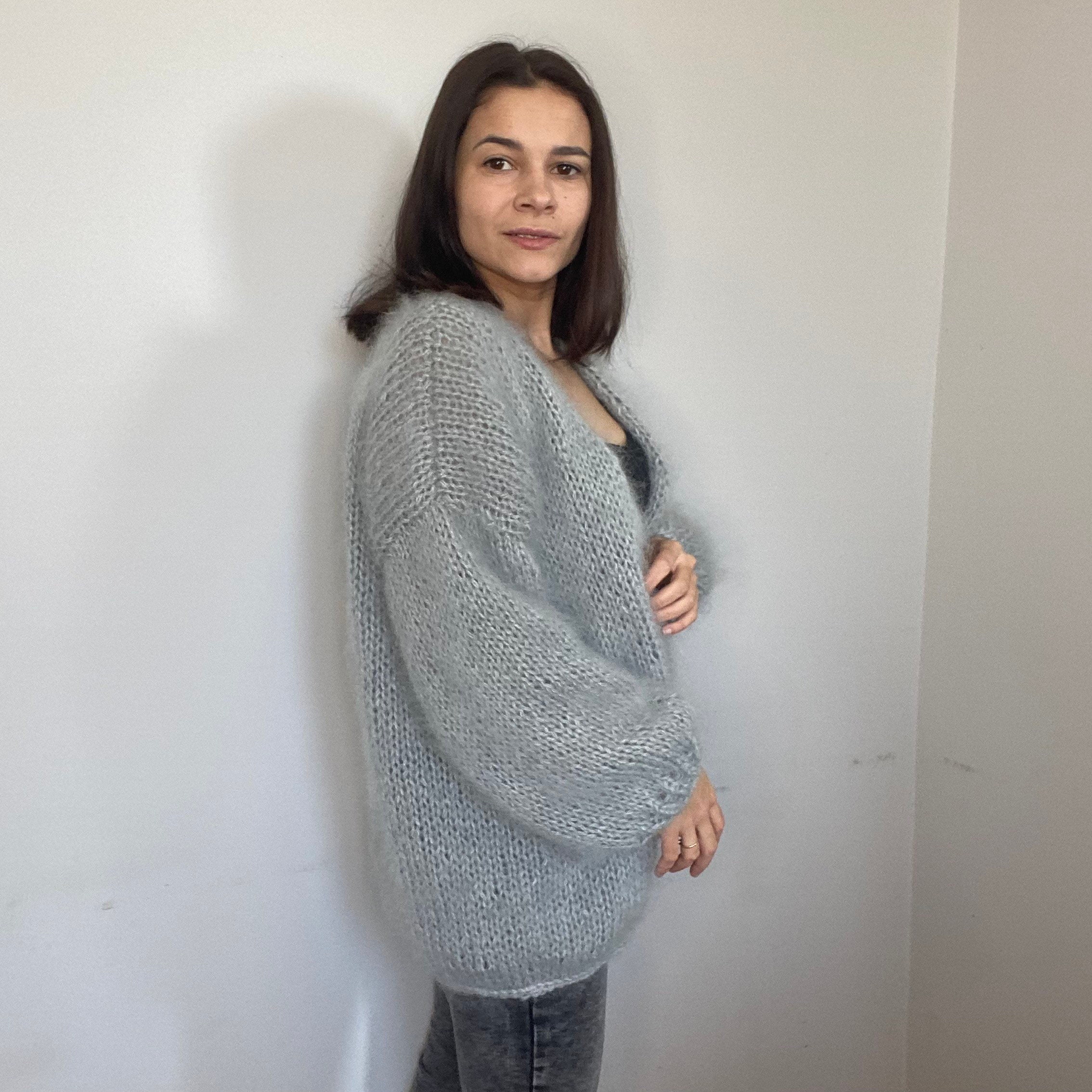 White Cardigan Fluffy Mohair Bomber, Open Front Cardigan, Knit Sweater ...