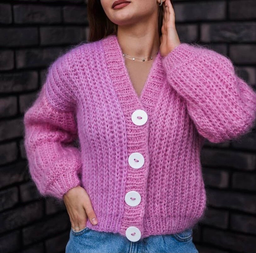Sky Mohair Cardigan Cropped Fluffy Cardigan Soft Belt Cardigan With Bow ...