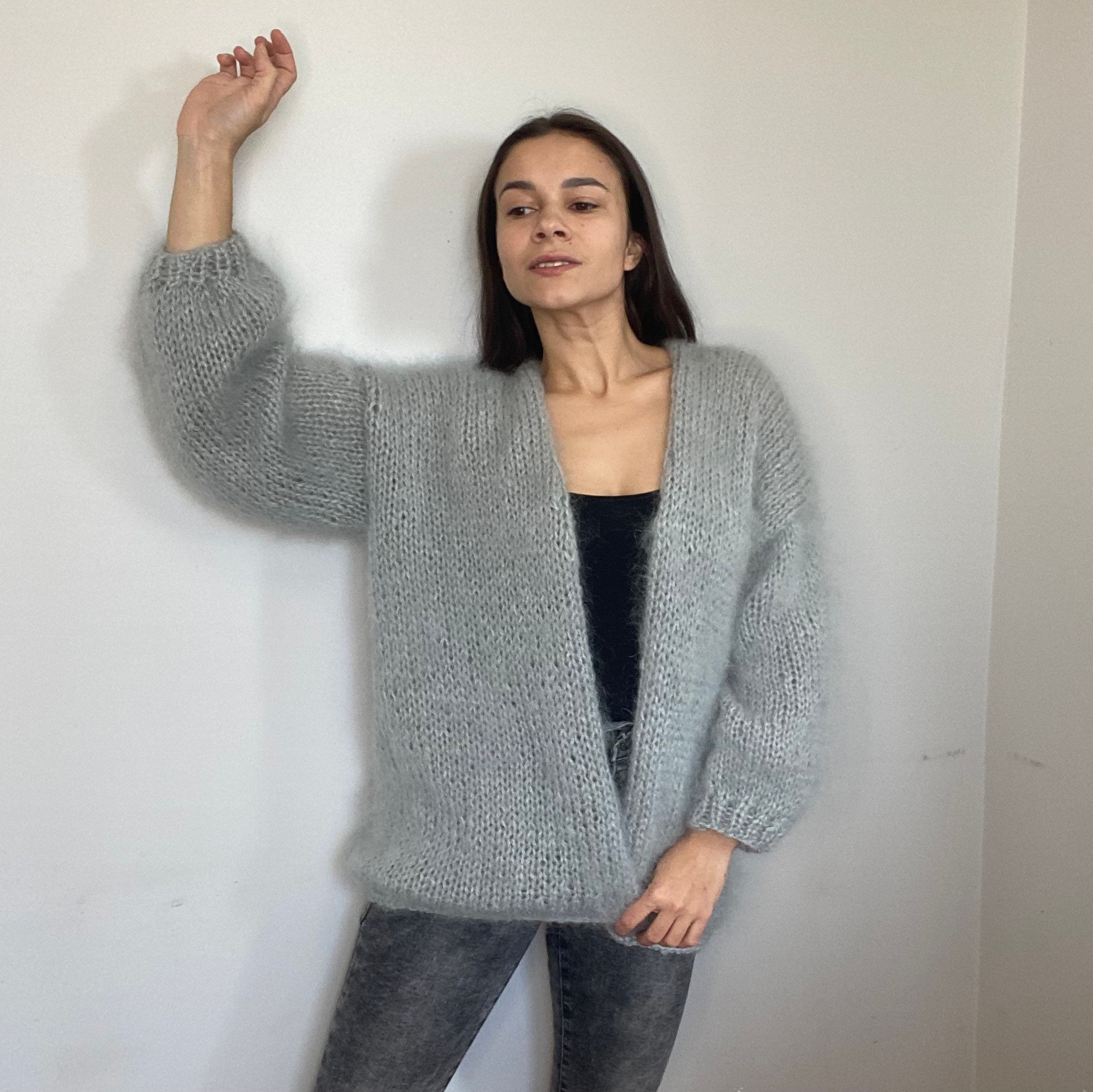 White Cardigan Fluffy Mohair Bomber, Open Front Cardigan, Knit Sweater ...
