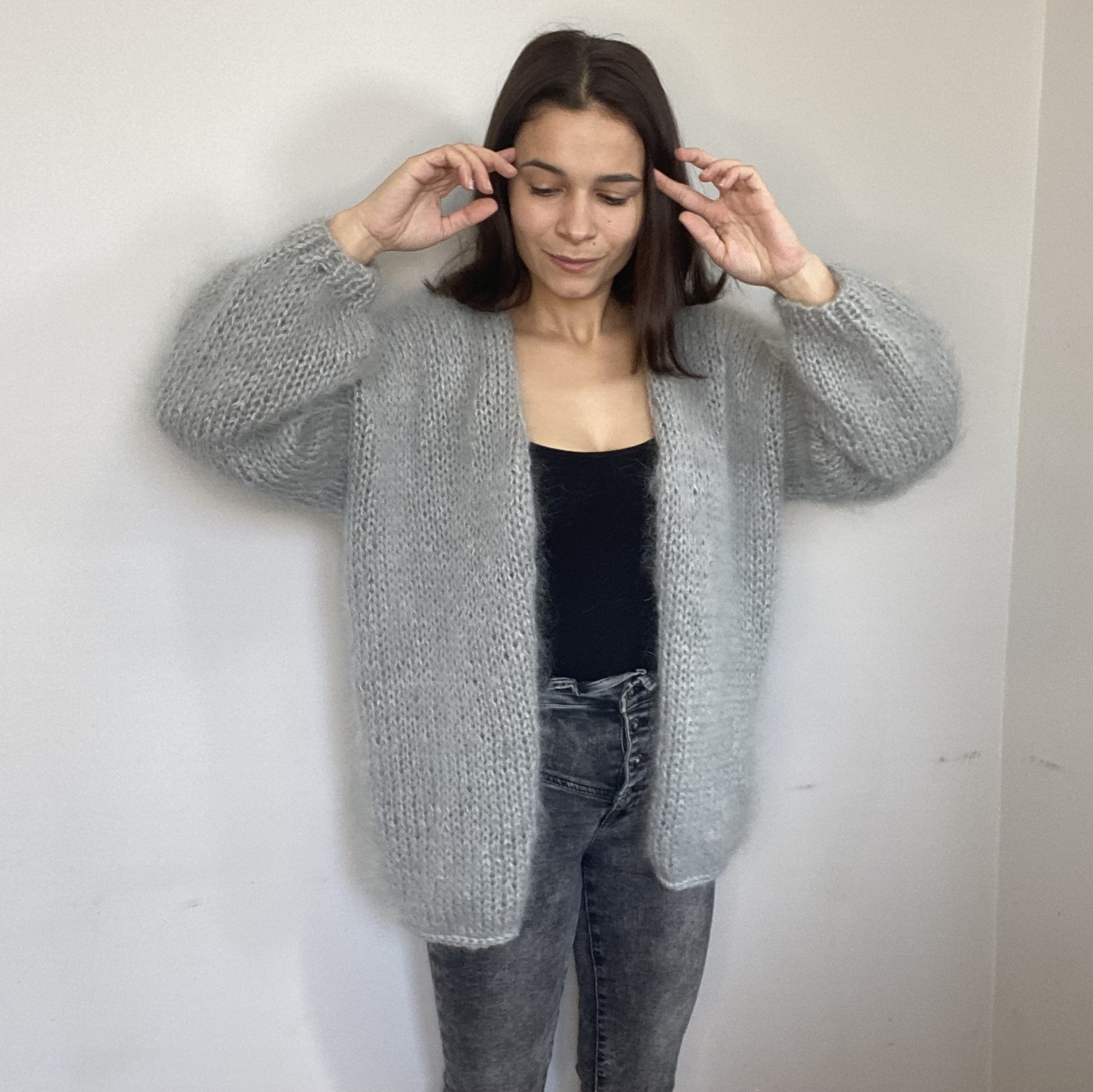 White Cardigan Fluffy Mohair Bomber, Open Front Cardigan, Knit Sweater ...