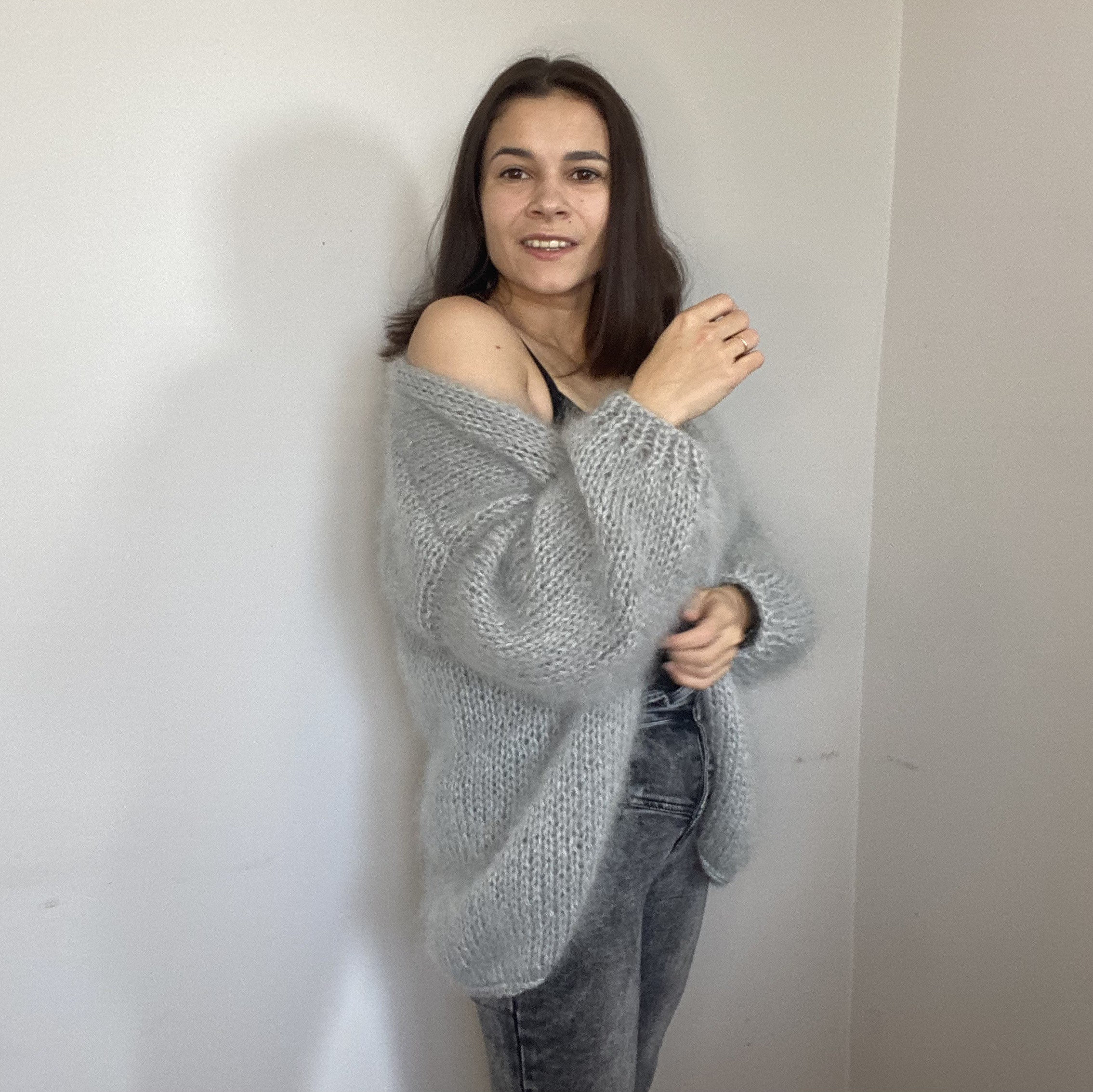 White Cardigan Fluffy Mohair Bomber, Open Front Cardigan, Knit Sweater ...