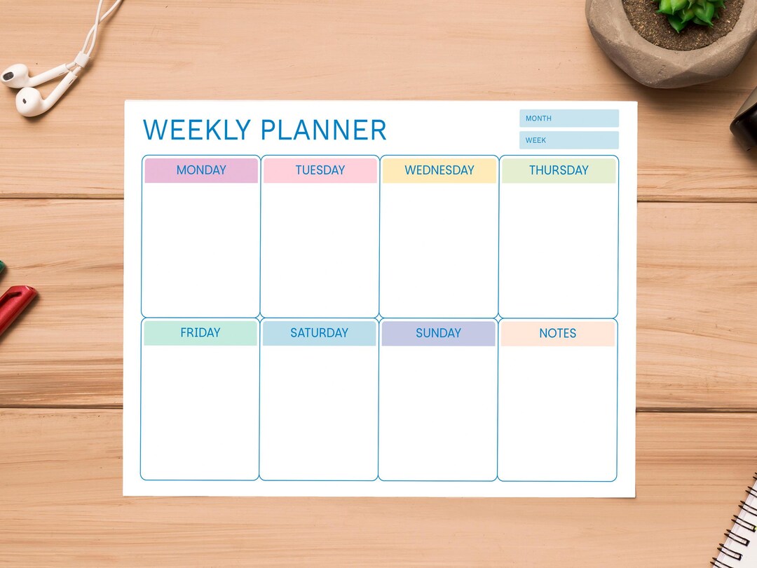 Printable Minimalist Monthly and Weekly Planner Calender Horizontal ...