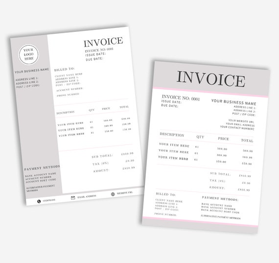 CANVA Invoice Template Download for Small Business Printable - Etsy
