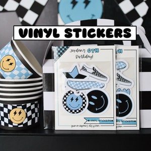 Personalized Birthday Favors, Waterproof Vinyl Stickers, Smiley Face ...