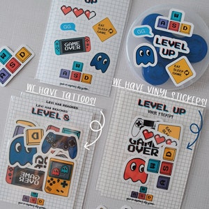Gamer Birthday Favor, Level Up, Game Over, Sticker Sheets, Cool ...
