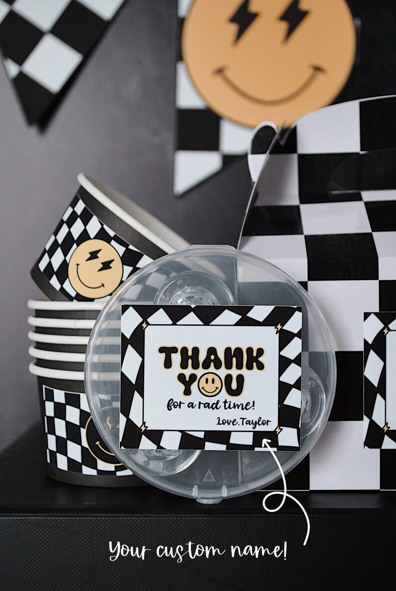 Custom Birthday Thank You Sticker Labels, Smiley Face, Lightning Bolt ...