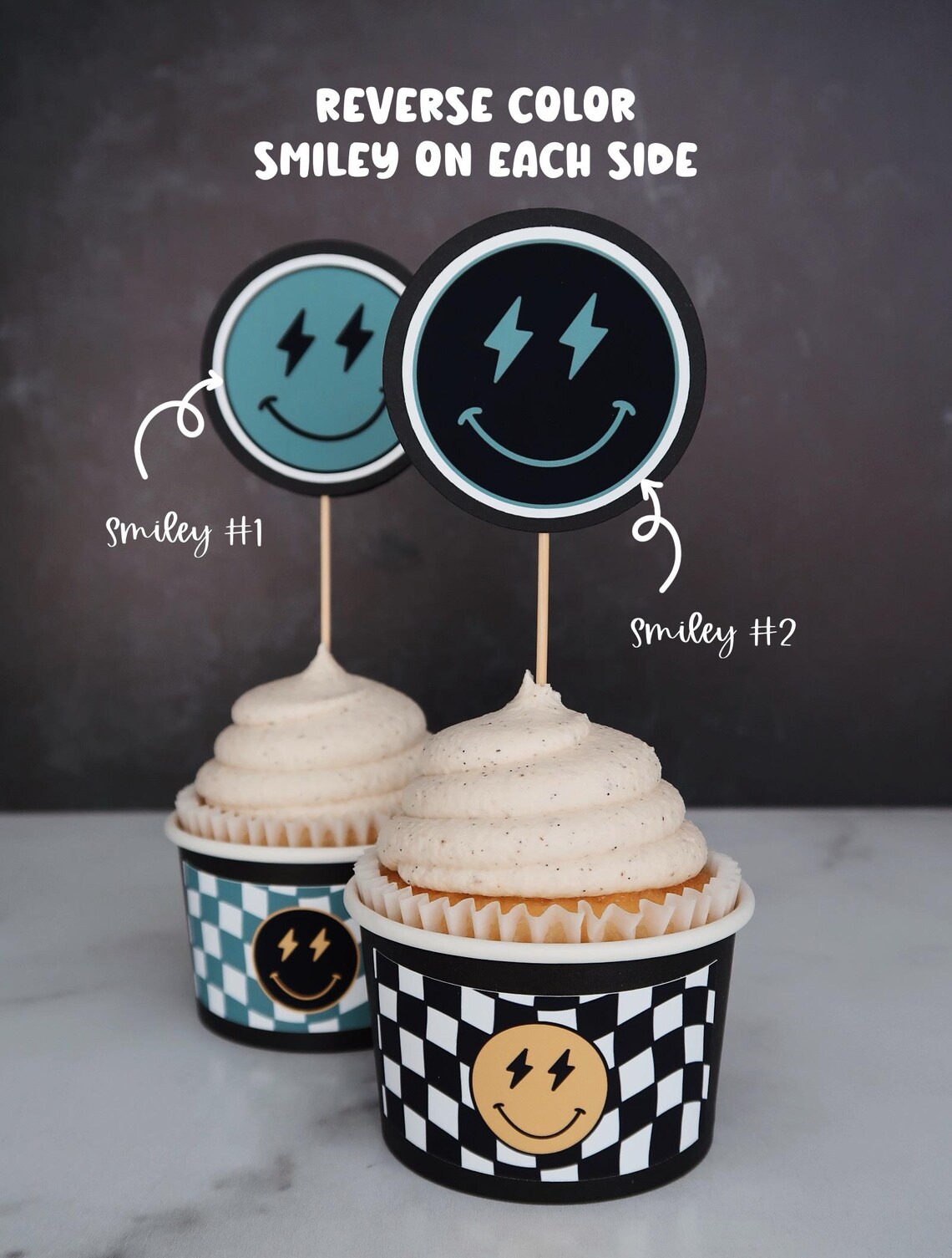 Smiley Face Cup Cake Toppers, Birthday Cake Toppers, Party Decor, Happy ...