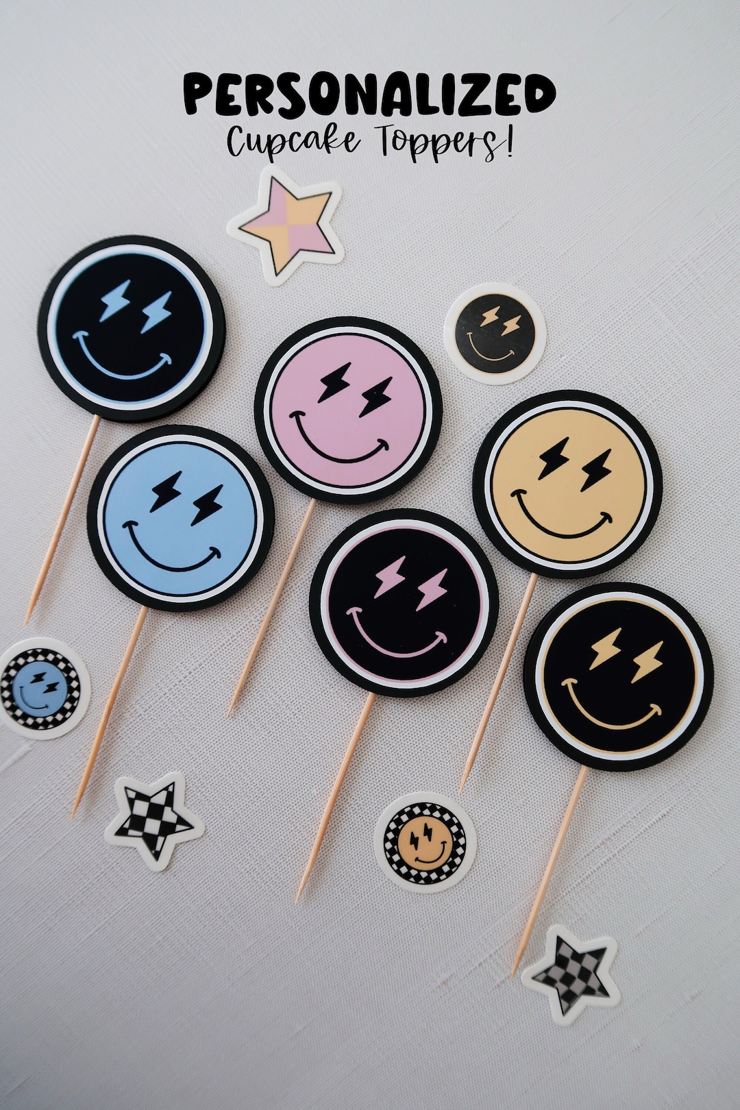 Smiley Face Cupcake Toppers, One Happy Dude Birthday, Birthday Cake ...