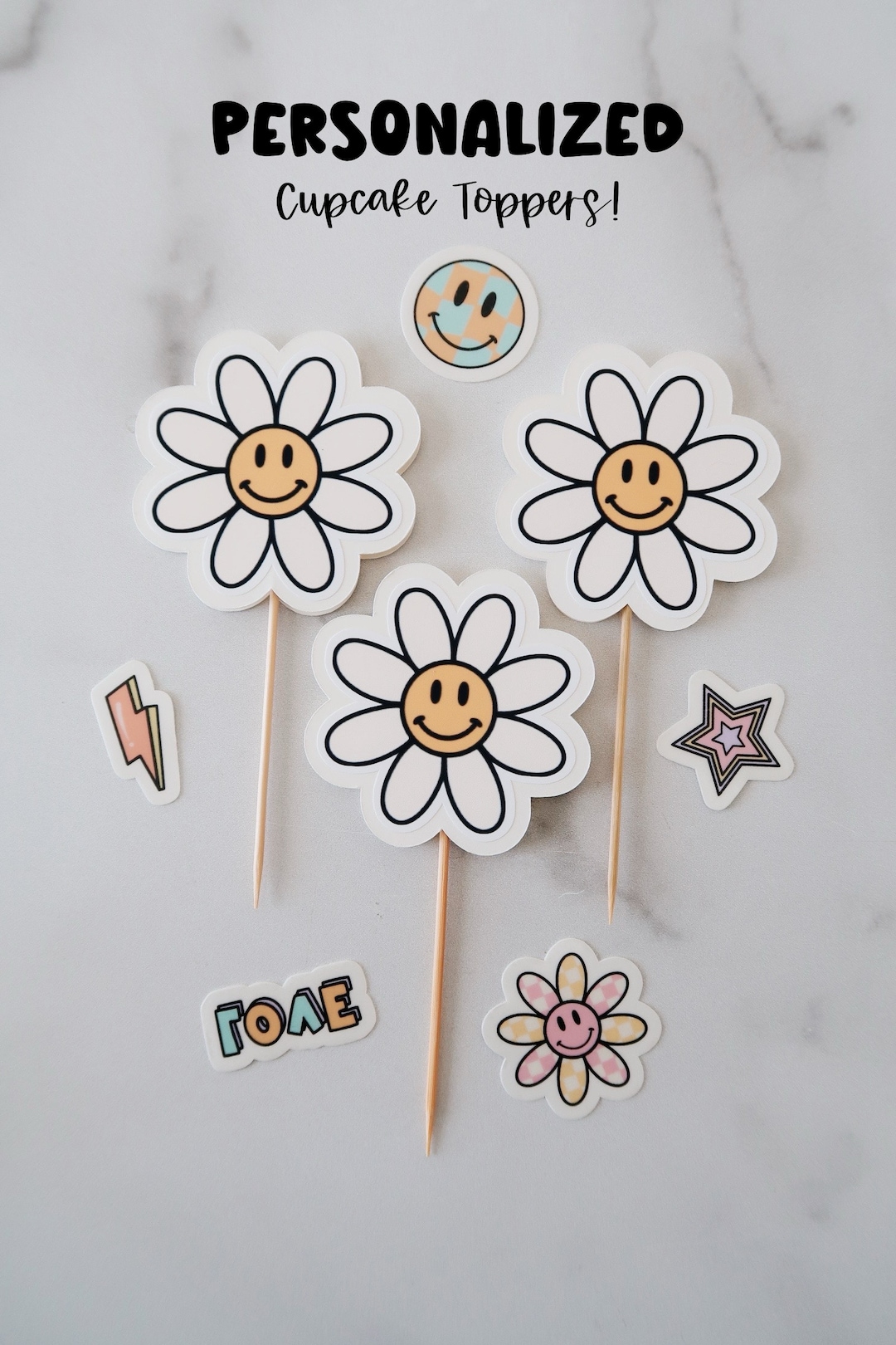 Daisy Cupcake Toppers, Cute Cake Toppers, Groovy Birthday, Flower ...