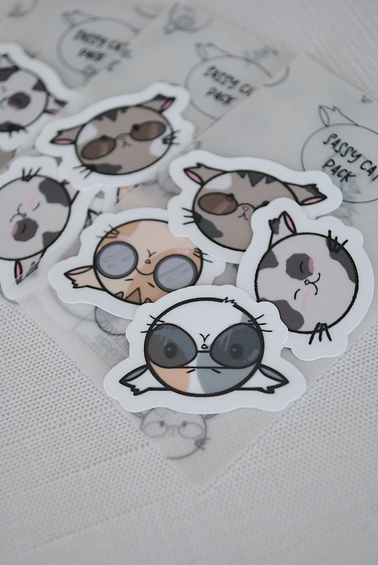 Cute Kawaii Sassy Cat Head Sticker Pack Cat With Glasses - Etsy