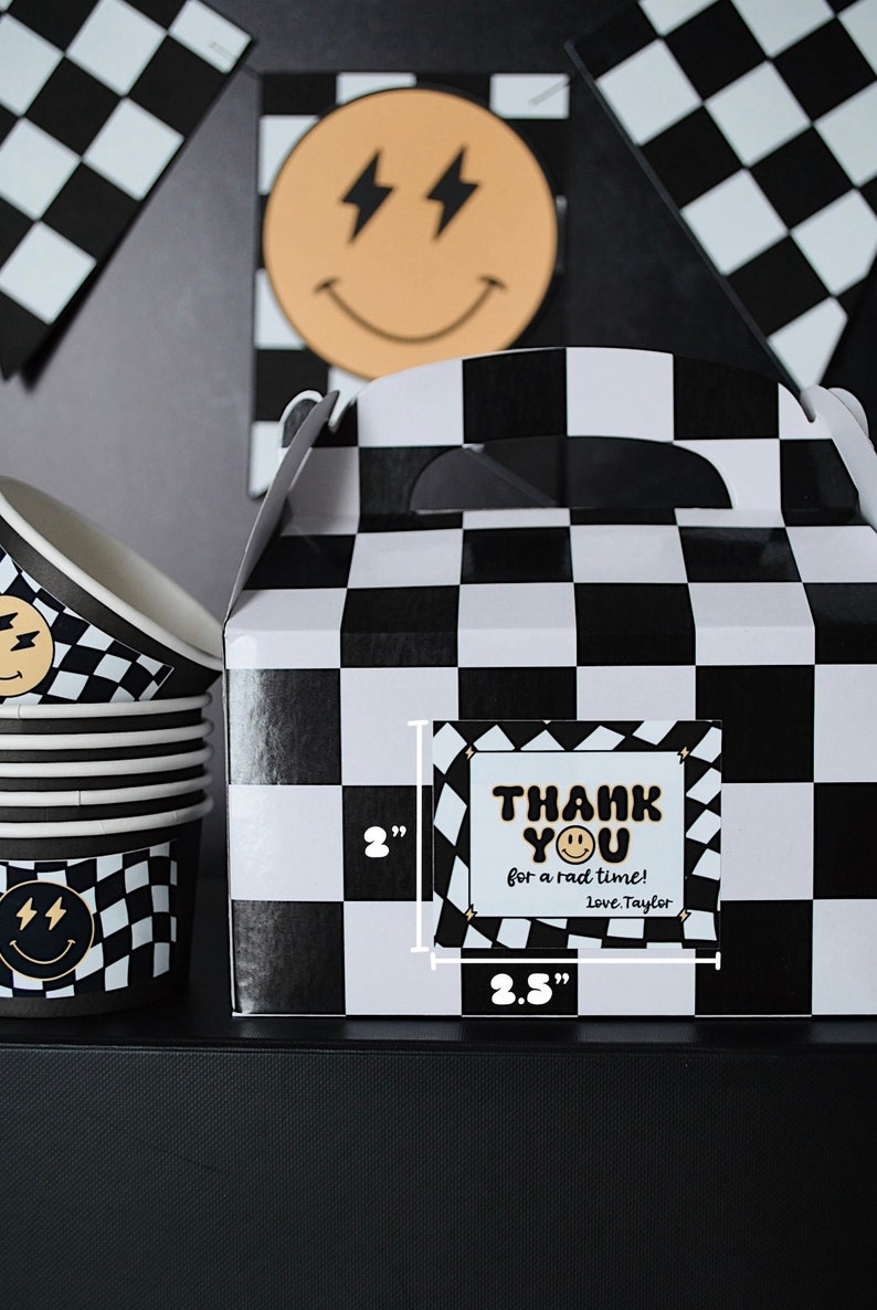 Custom Birthday Thank You Sticker Labels, Smiley Face, Lightning Bolt ...