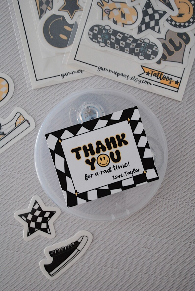 Custom Birthday Thank You Sticker Labels, Smiley Face, Lightning Bolt ...