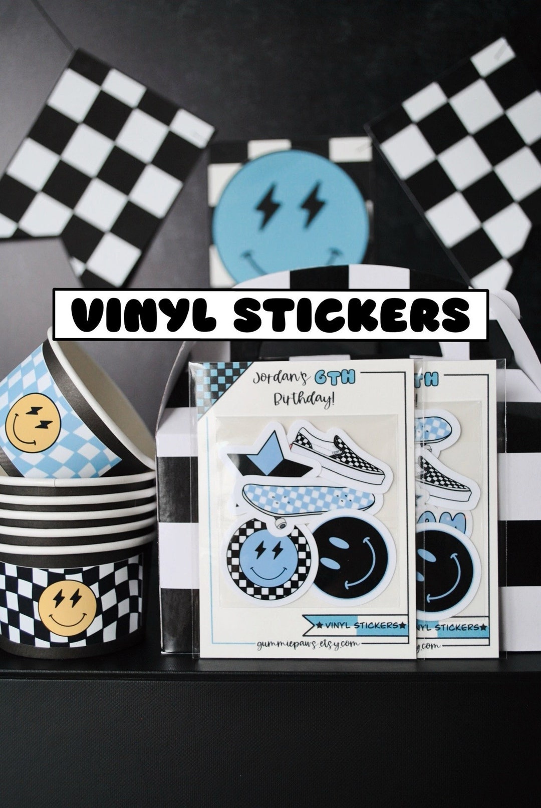 Personalized Birthday Favors, Waterproof Vinyl Stickers, Smiley Face ...
