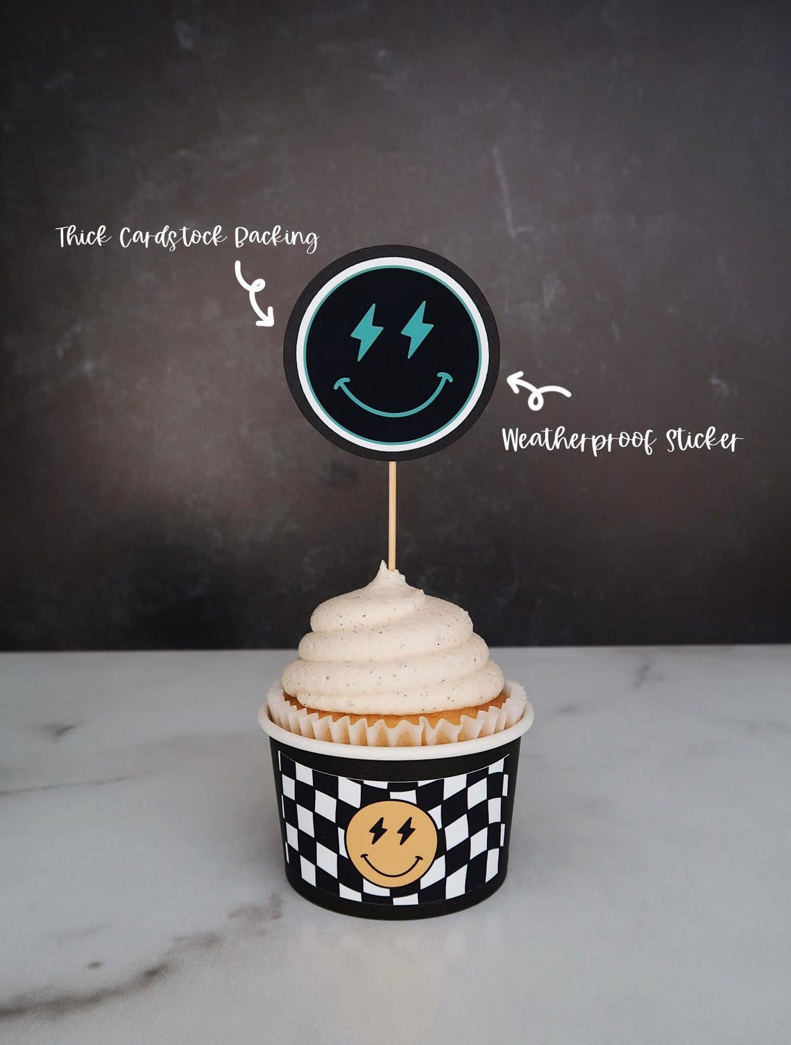 Smiley Face Cup Cake Toppers, Birthday Cake Toppers, Party Decor, Happy ...