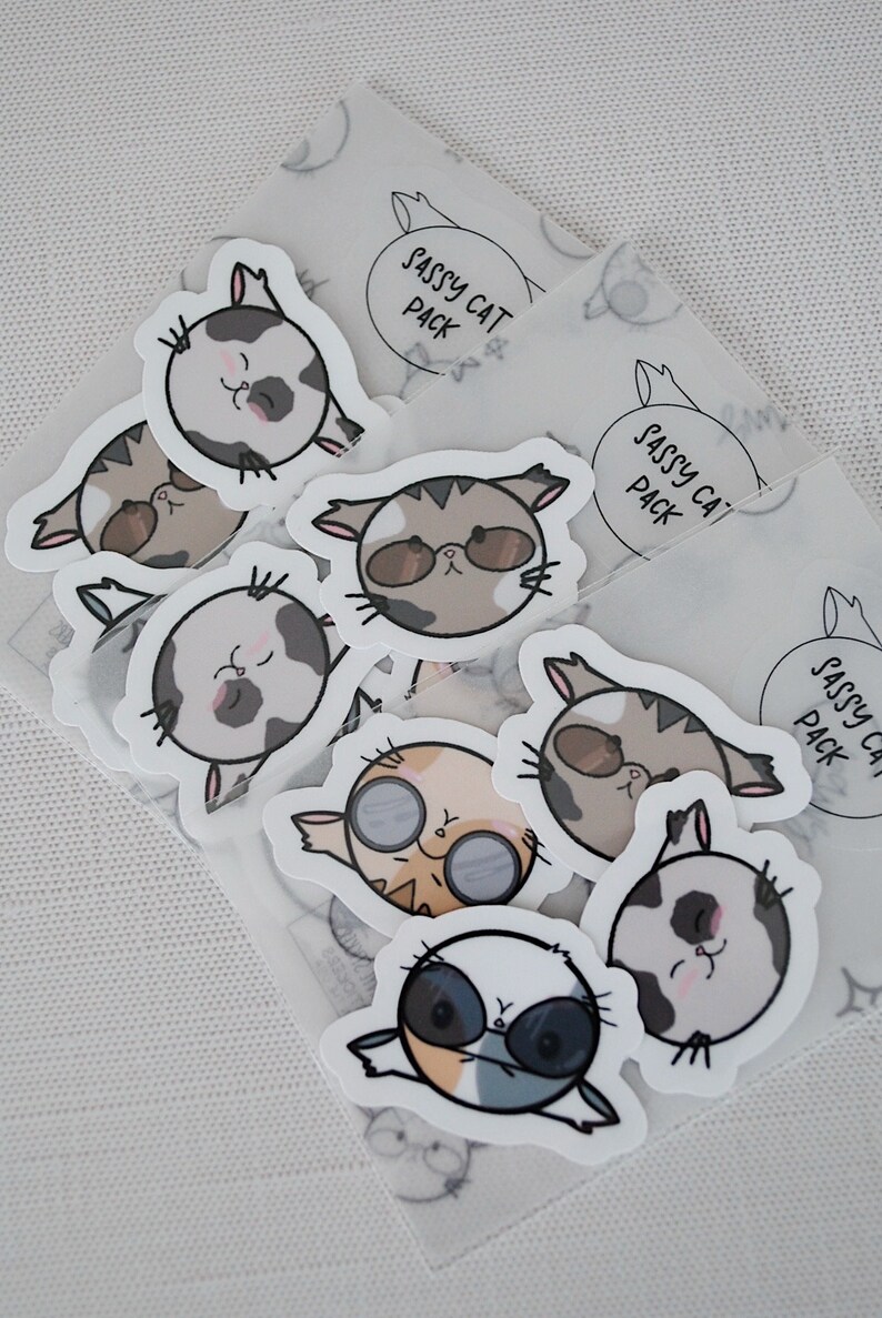 Cute Kawaii Sassy Cat Head Sticker Pack Cat With Glasses - Etsy