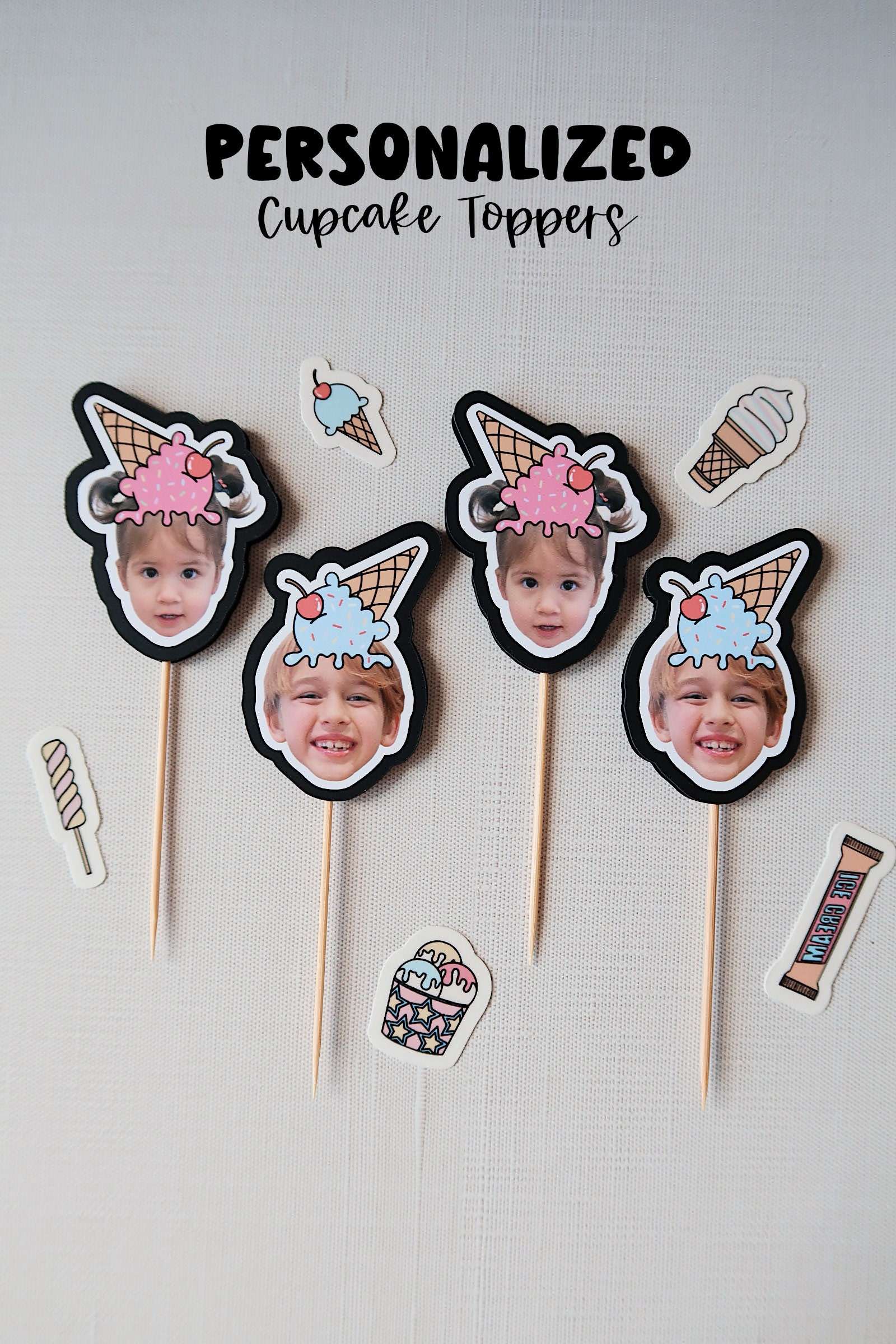 Personalized Cupcake Toppers, Ice Cream Birthday Toppers, Custom Cake ...