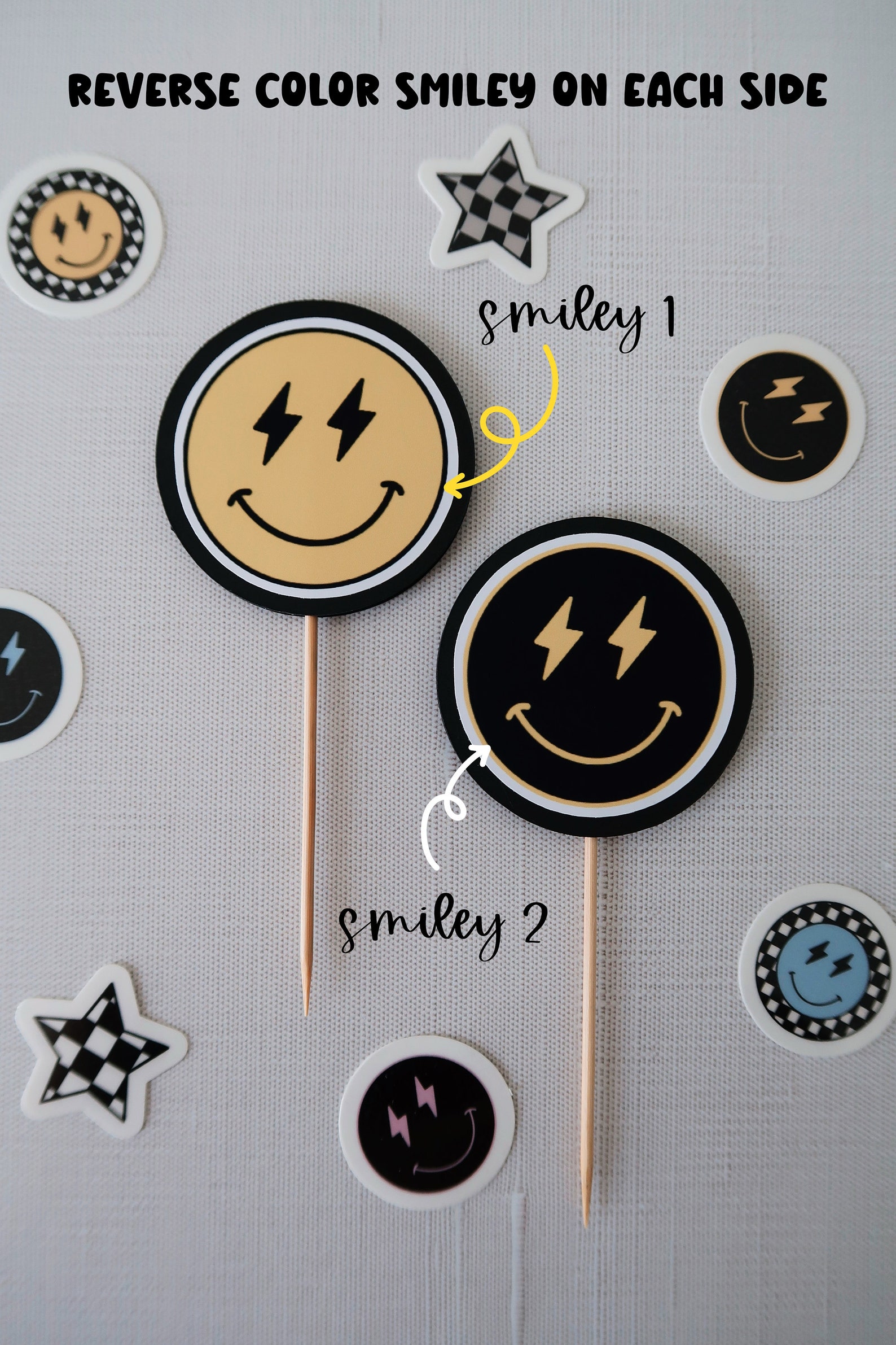 Smiley Face Cupcake Toppers, One Happy Dude Birthday, Birthday Cake ...