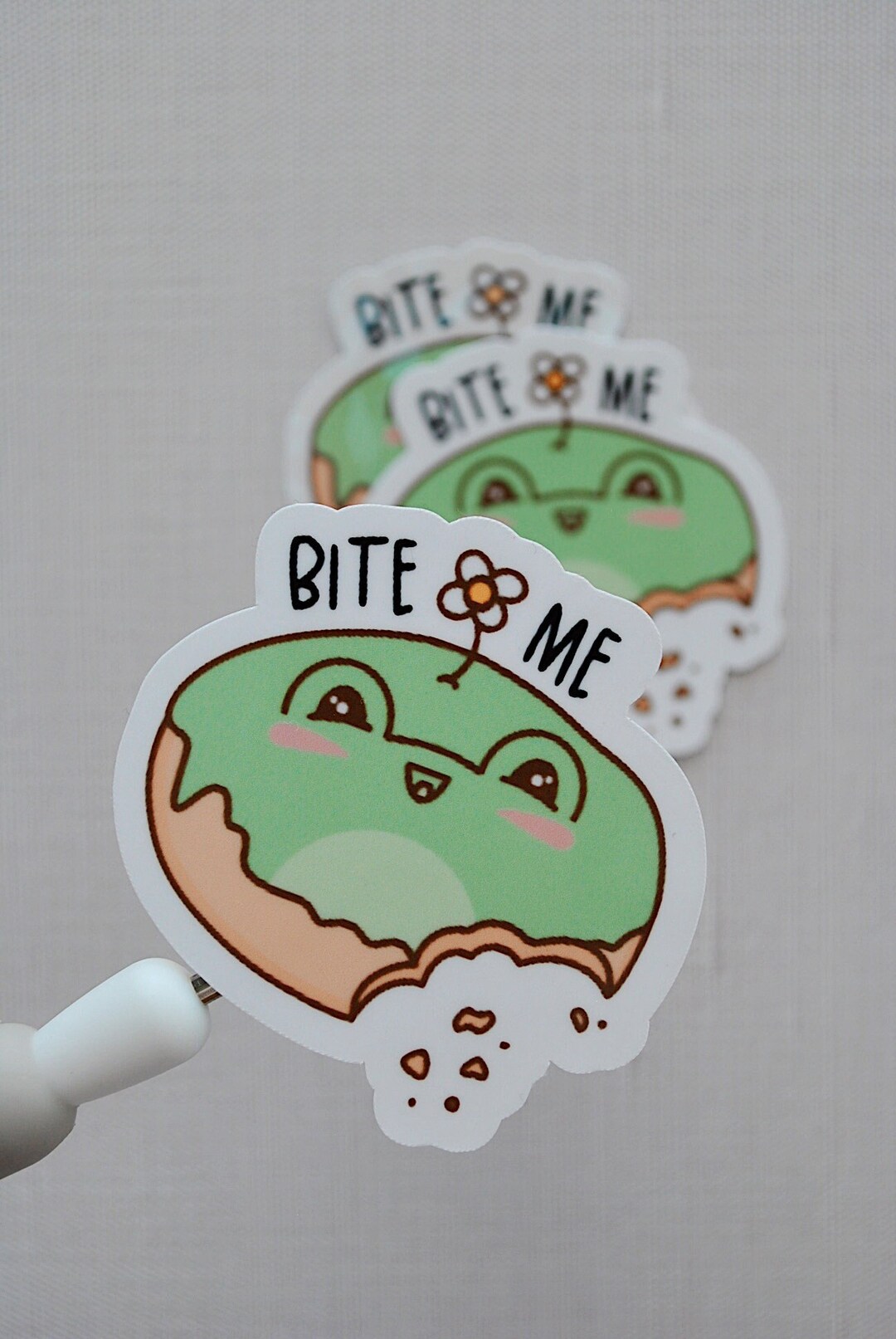 Kawaii Frog Sticker, Cute Donut Sticker, Frog Vinyl Stickers, Bite Me ...