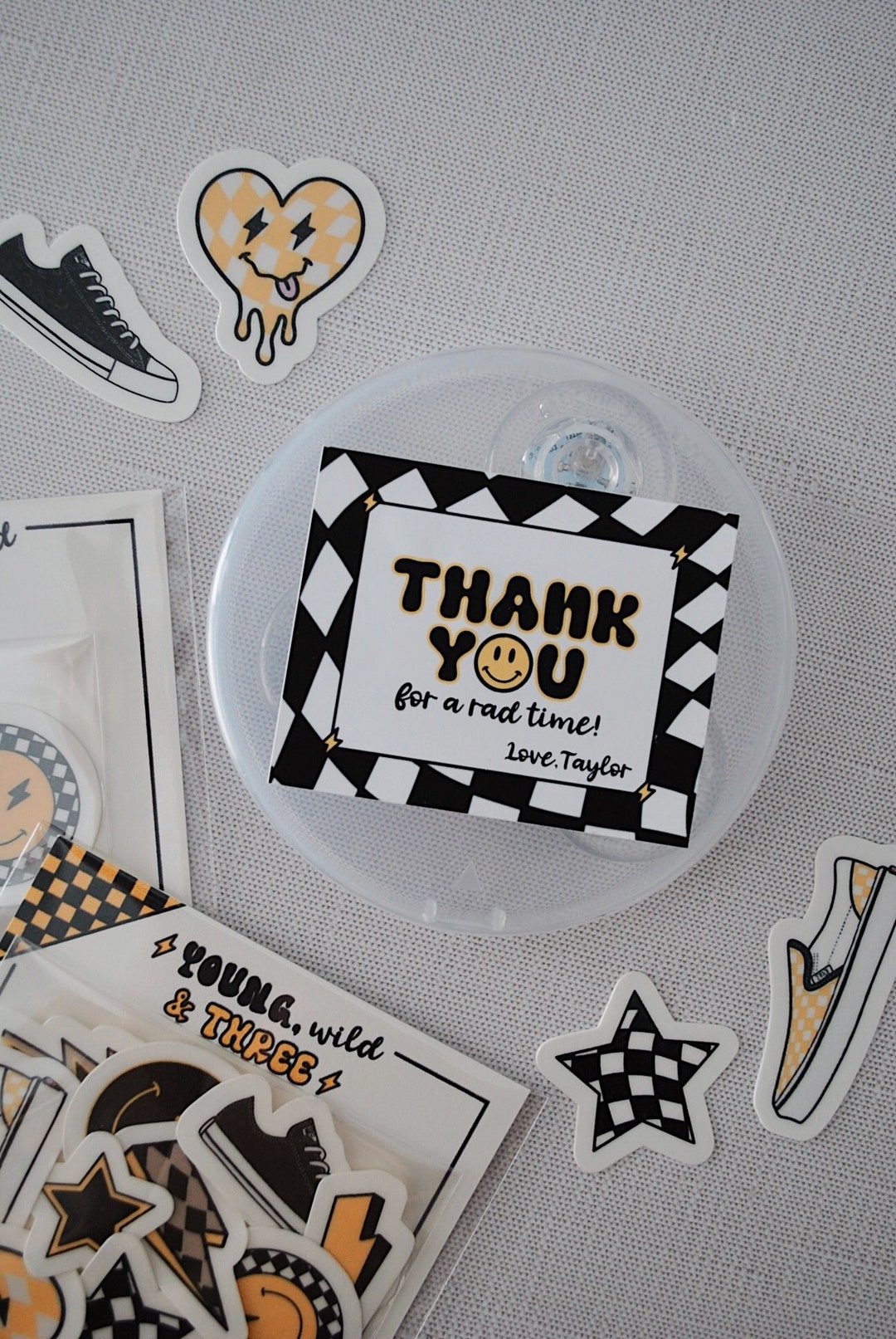 Custom Birthday Thank You Sticker Labels, Smiley Face, Lightning Bolt ...