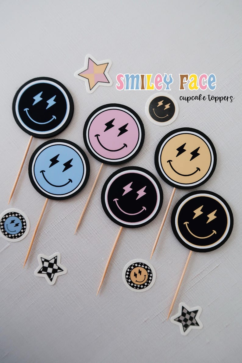 Smiley Face Cupcake Toppers, One Happy Dude Birthday, Birthday Cake ...