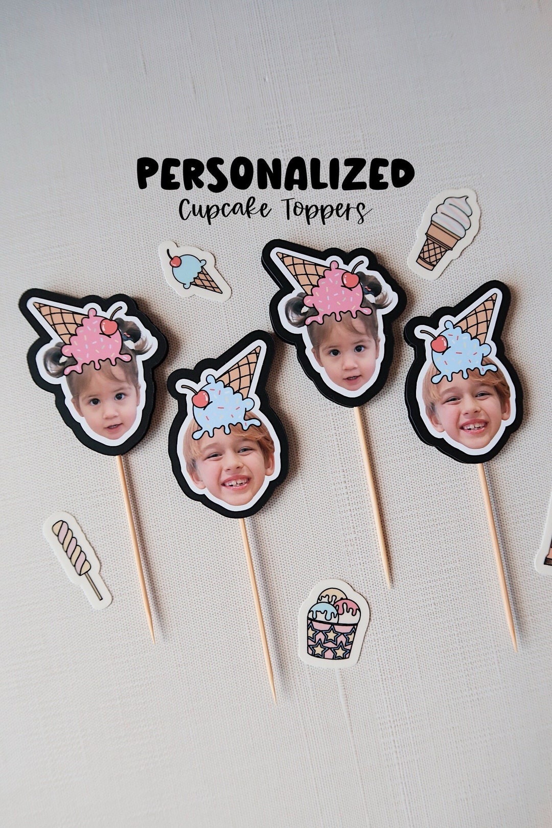 Personalized Cupcake Toppers, Ice Cream Birthday Toppers, Custom Cake ...