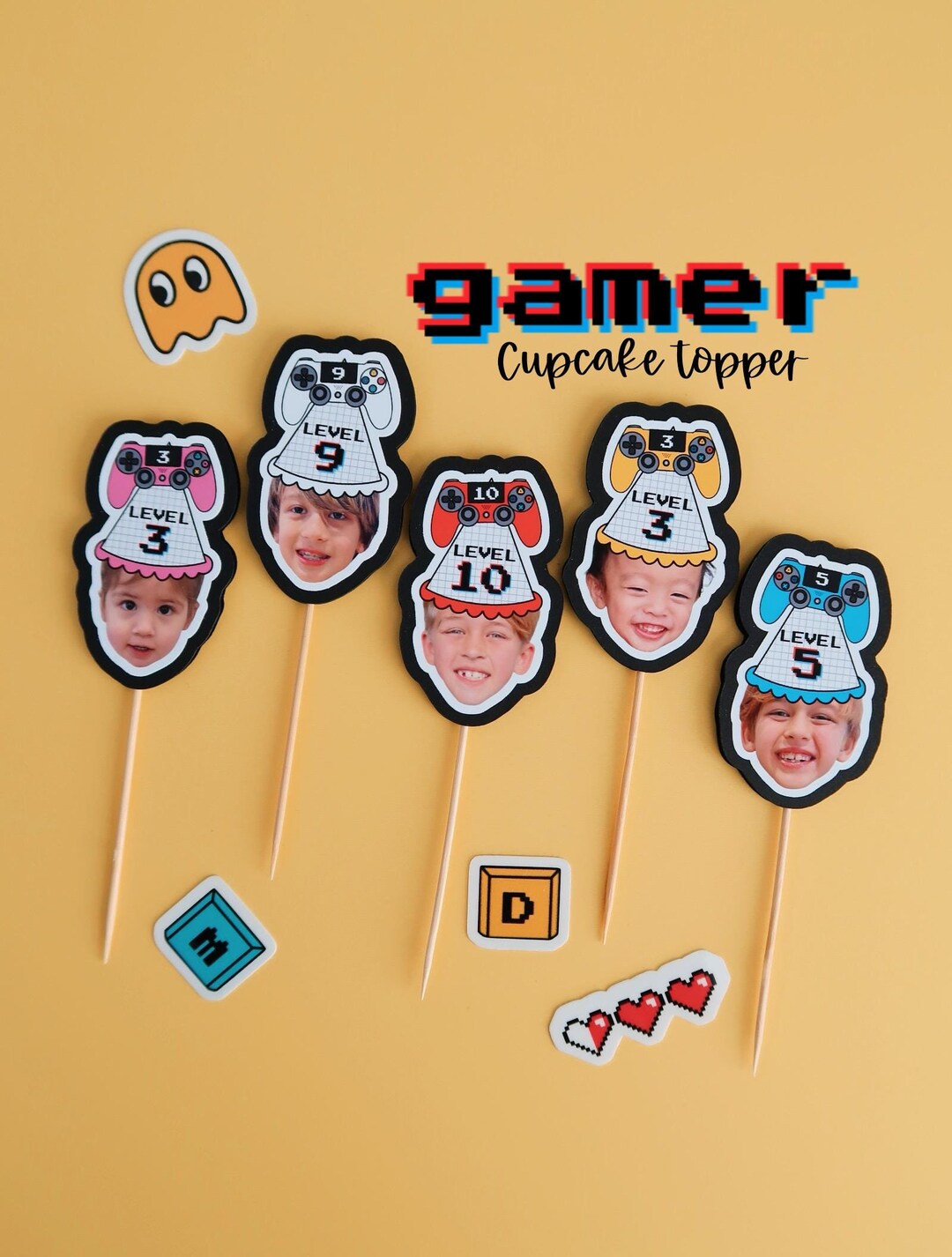 Gamer Birthday, Level Up, Game Over, Cupcake Toppers, Personalized ...