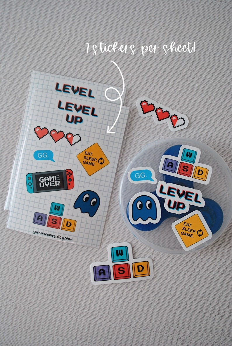 Gamer Birthday Favor, Level Up, Game Over, Sticker Sheets, Cool ...