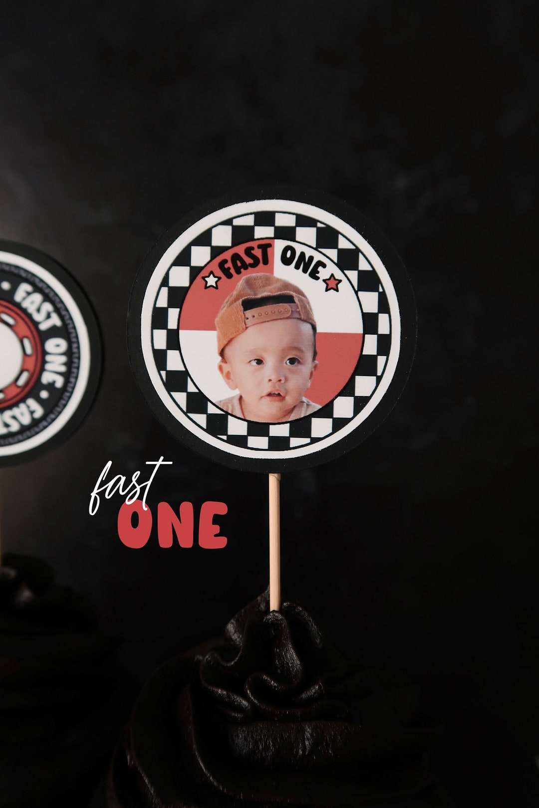Fast One Birthday, Personalized Cake Topper, Cupcake Toppers, Race Car ...