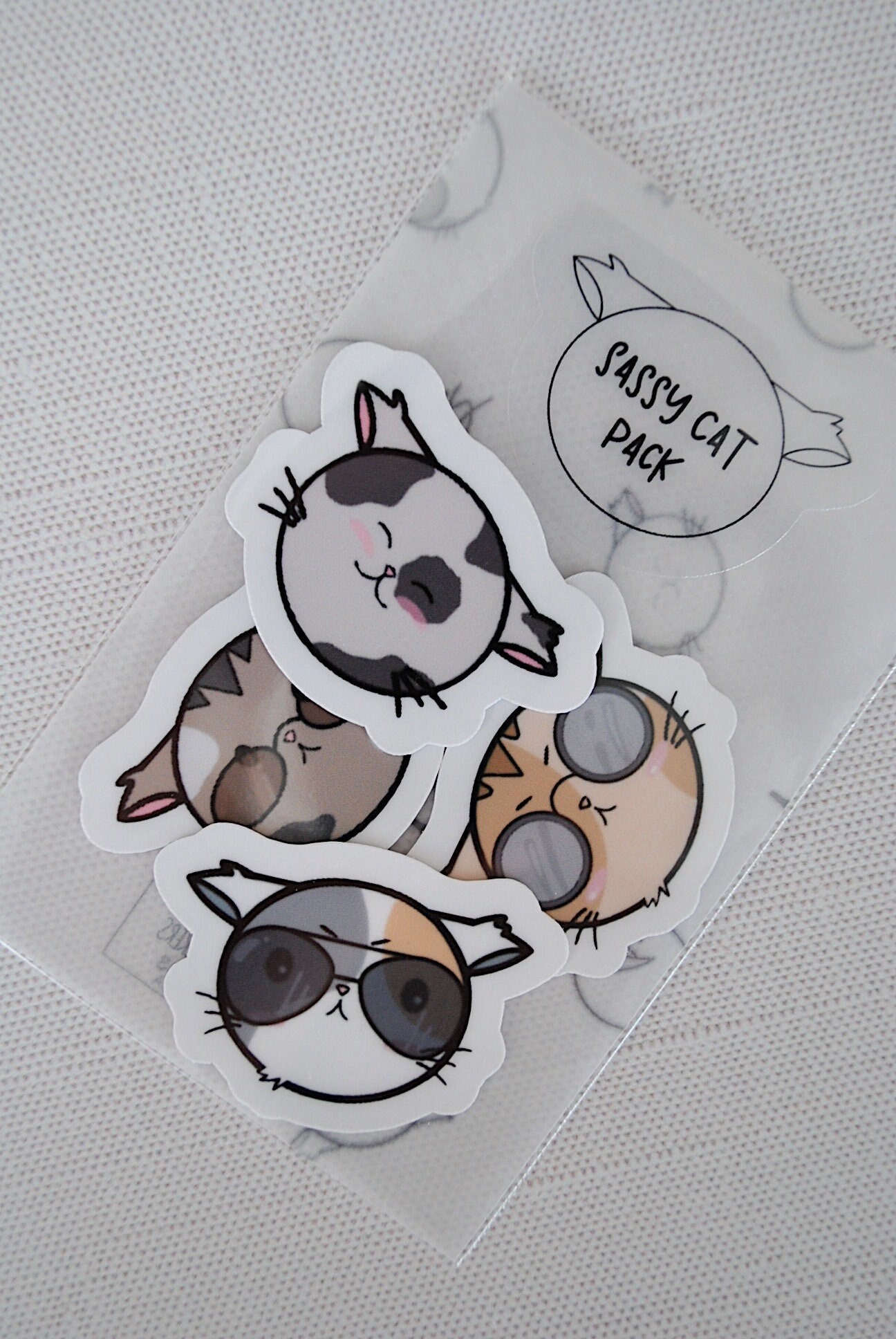 Cute Kawaii Sassy Cat Head Sticker Pack Cat With Glasses - Etsy