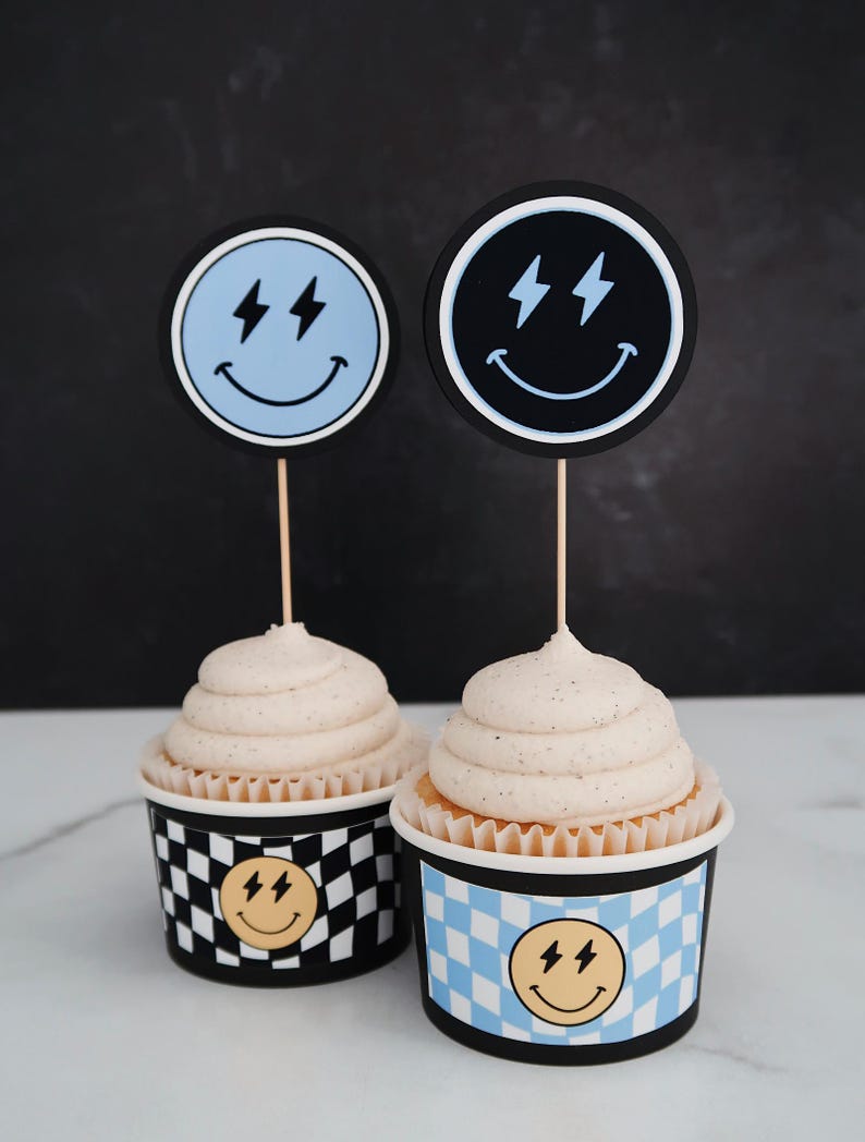 Smiley Face Cupcake Toppers, One Happy Dude Birthday, Birthday Cake ...