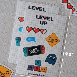 Gamer Birthday Favor, Level Up, Game Over, Sticker Sheets, Cool ...