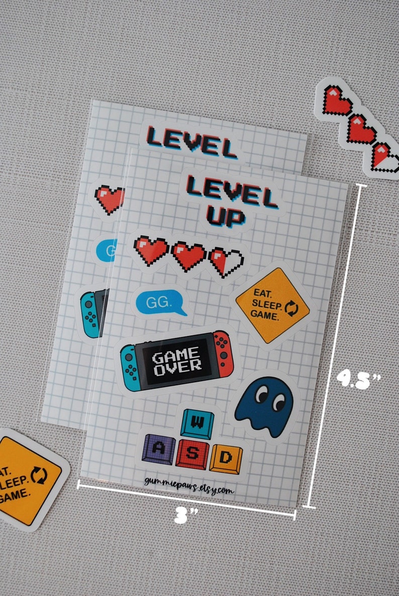 Gamer Birthday Favor, Level Up, Game Over, Sticker Sheets, Cool ...