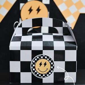 One Happy Dude, Checkered Favor Stickers, Yellow Happy Face, Birthday ...