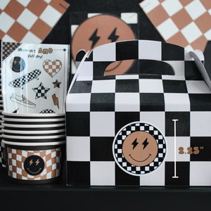 One Happy Dude, White Black Brown Checkered Labels, Smiley Face ...