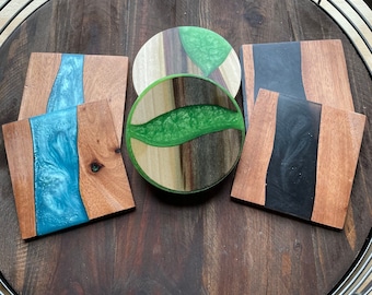 Handmade Hardwood & Epoxy River Coasters set of 4 - Etsy