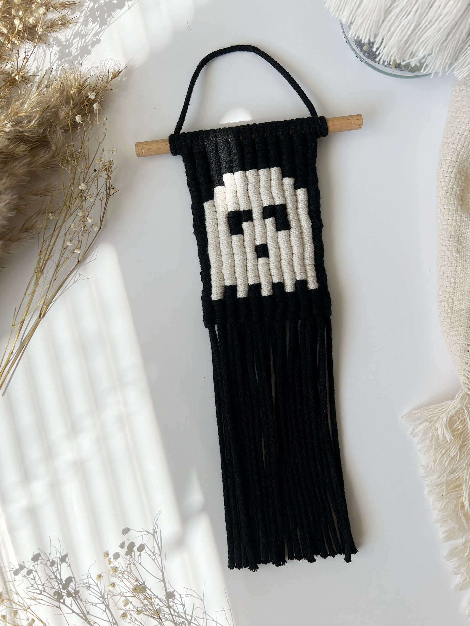 Pixel Ghost Macrame Wall Hanging for Gothic Home Style, Cute Baby Room ...