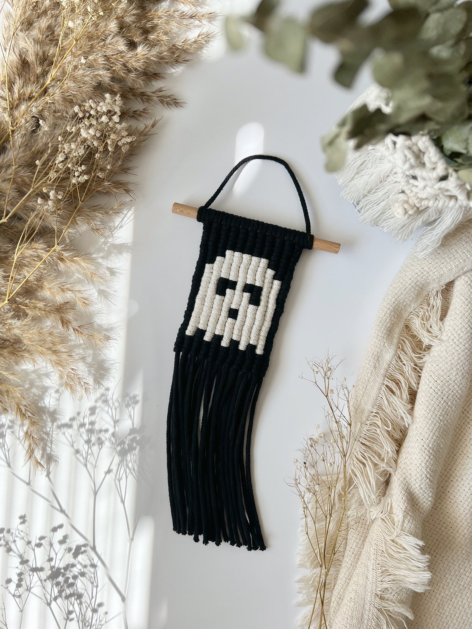 Pixel Ghost Macrame Wall Hanging for Gothic Home Style, Cute Baby Room ...