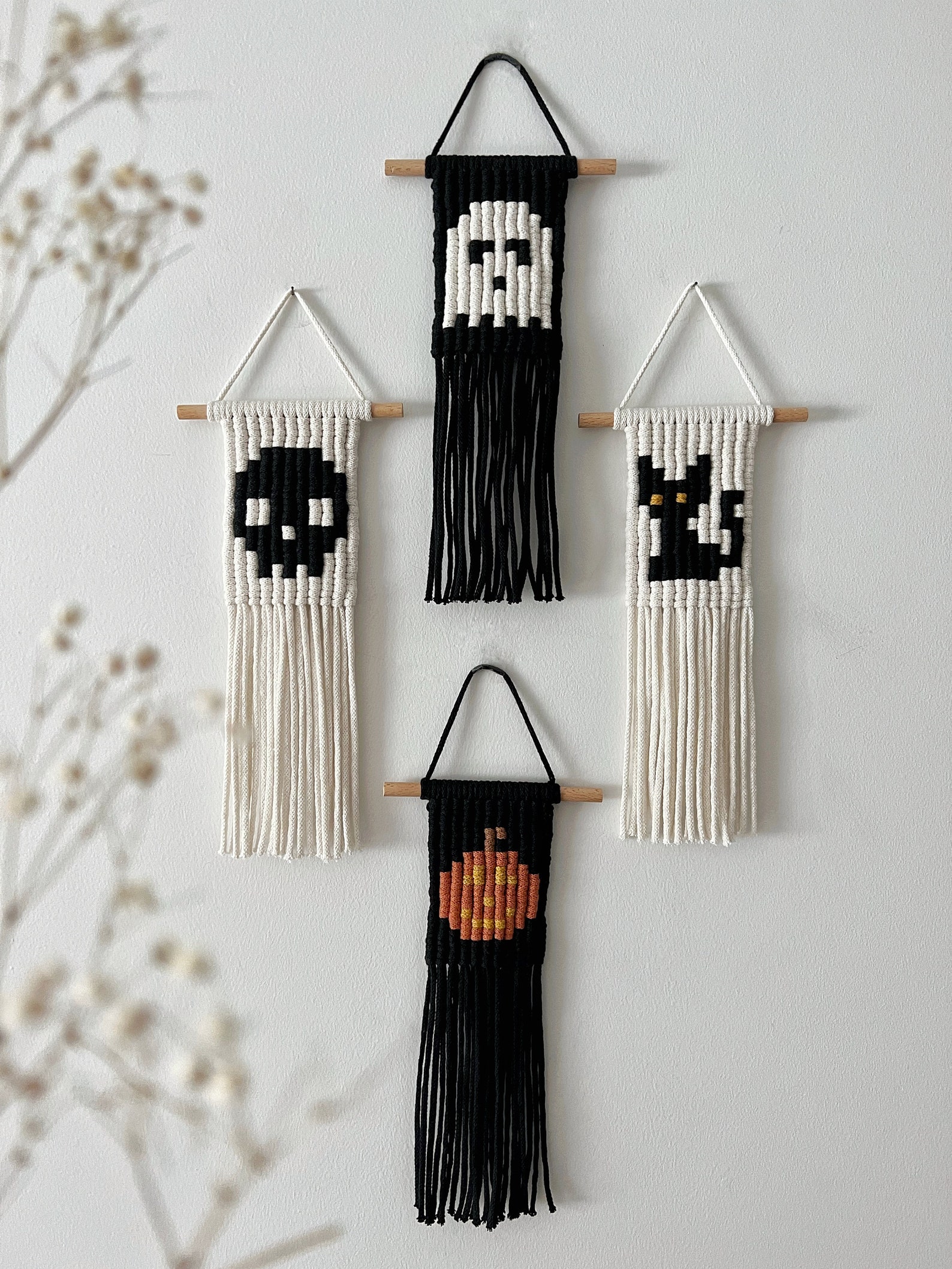 Pixel Ghost Macrame Wall Hanging for Gothic Home Style, Cute Baby Room ...