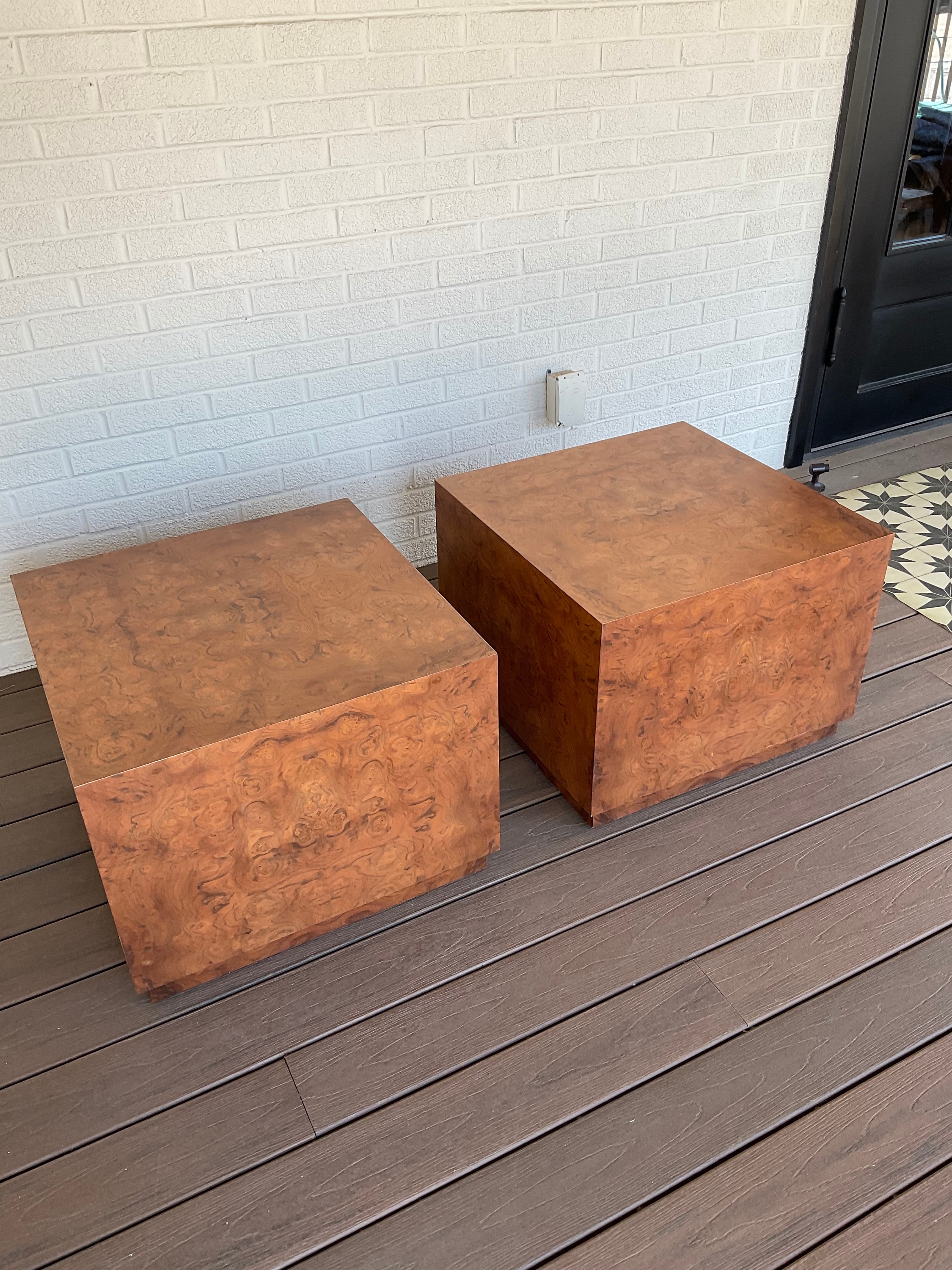 Pair of Burled Wood Floating Cube Tables on a Plinth Base - Etsy