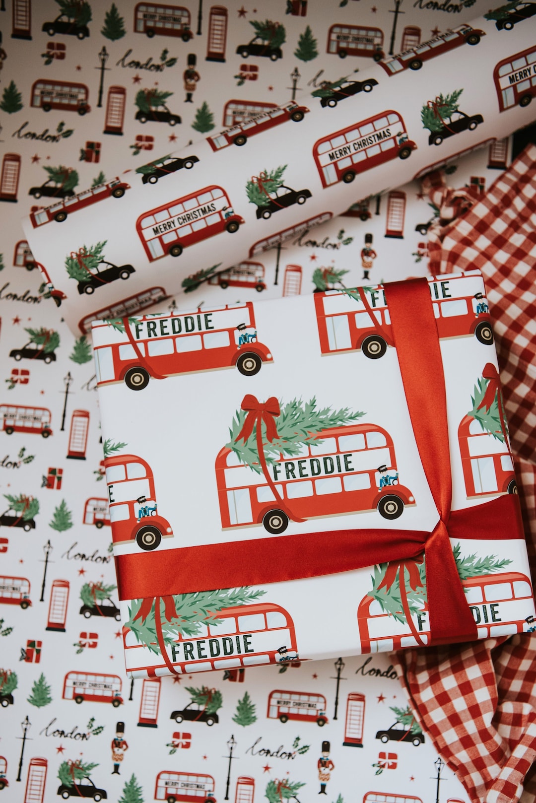 Personalised Christmas Red London Bus Wrapping Paper London Gift Wrap ...