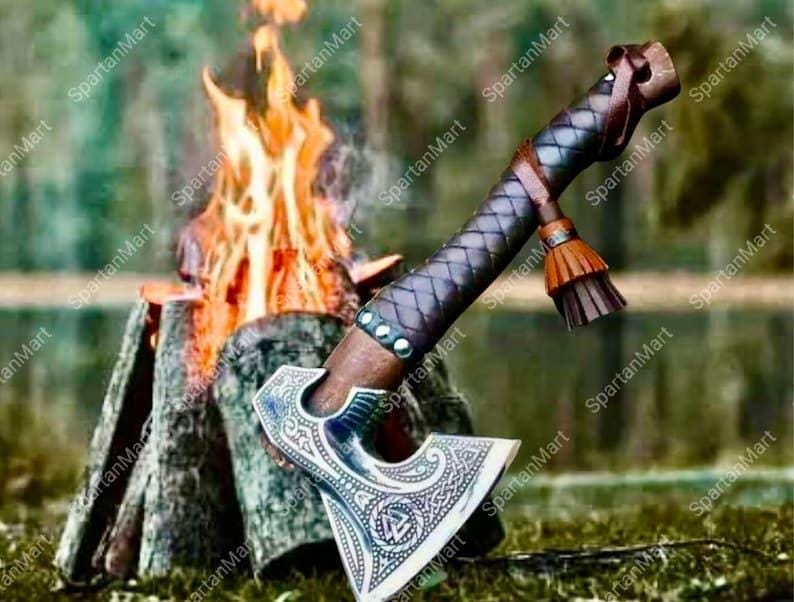 Hand-forged Viking Axe | Custom Decorative Bearded Axe With Ashwood ...